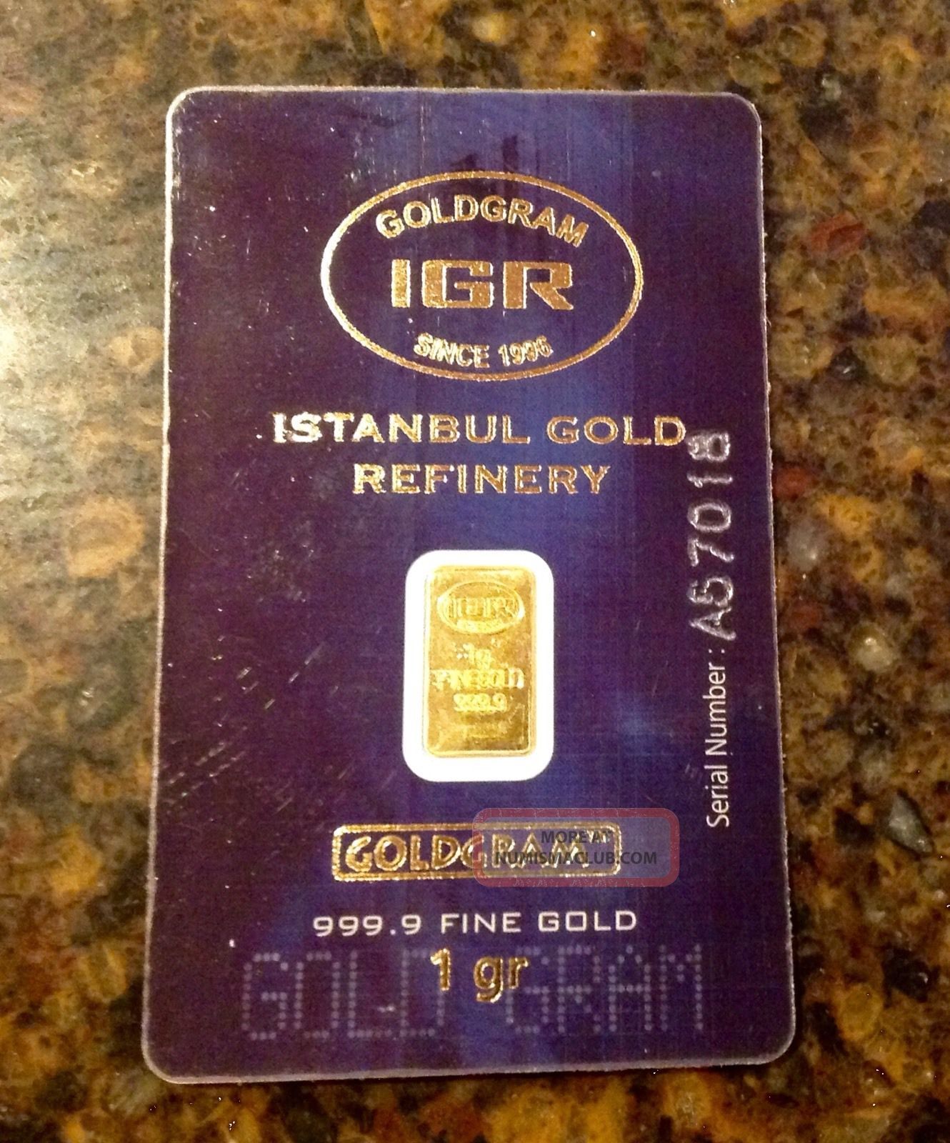 1 Gram Istanbul Refinery Gold Bar. 9999 Or. 9995 Fine