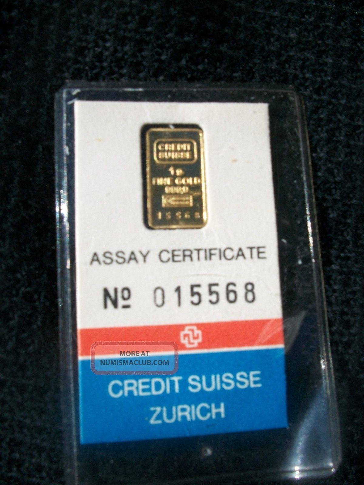 Credit Suisse Zurich 1 Gram 999 9 Gold Bar No 015568 Credit Suisse Zurich 1 Gram 999 9 Gold Bar No 015568
