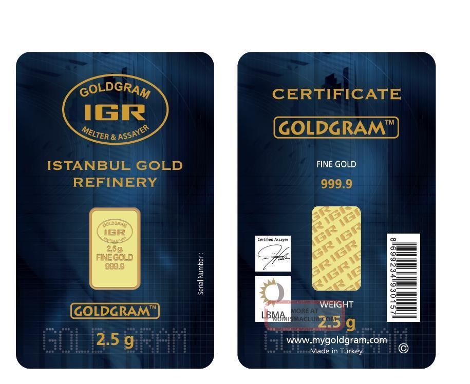 2 (two) X 2. 5 Gram Istanbul Gold Refinery Gold Bar. 9999 24k Fine (in ...