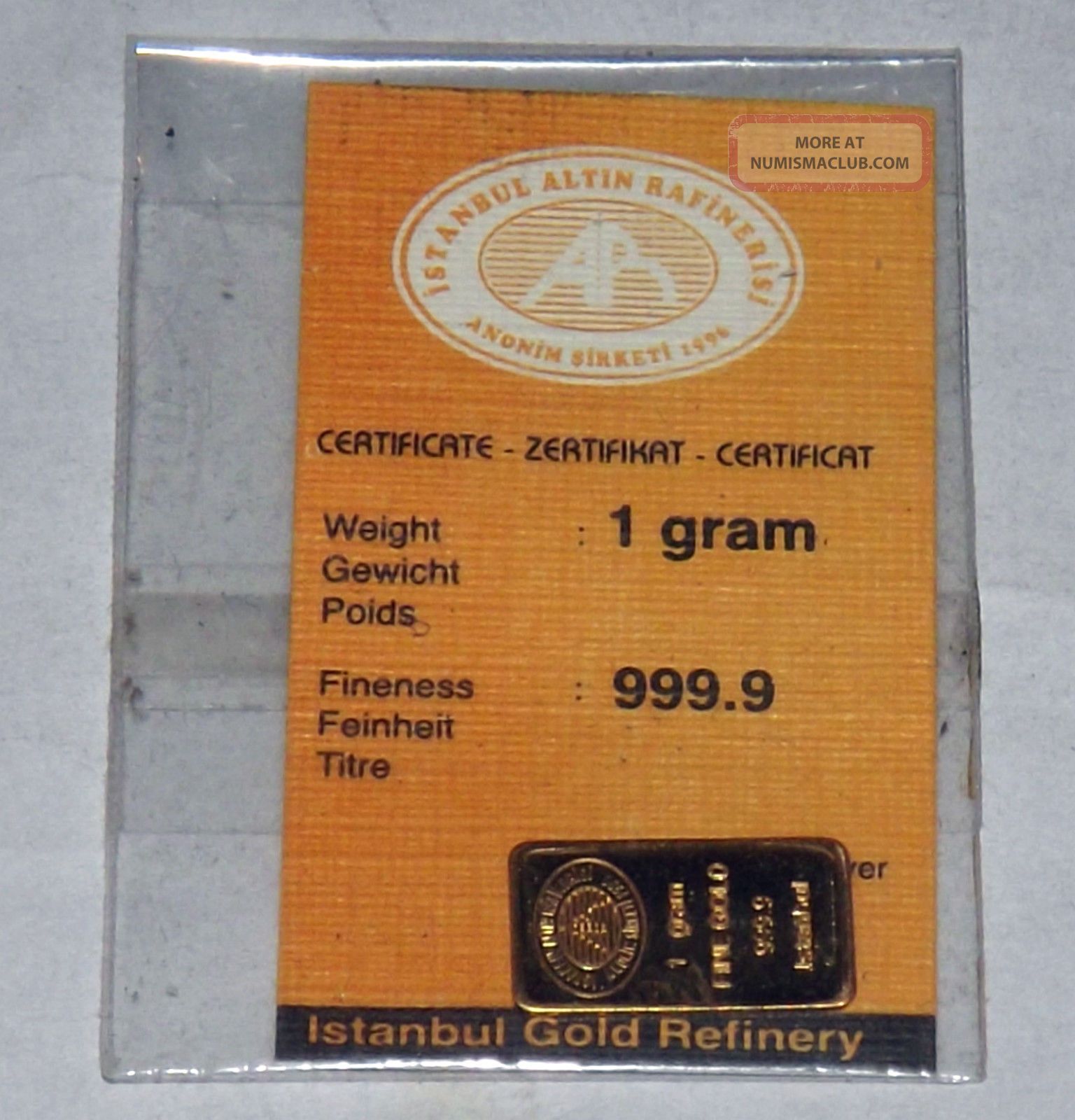 1g Istanbul Gold Refinery (igr) 24k 999. 9 Pure Gold Bar
