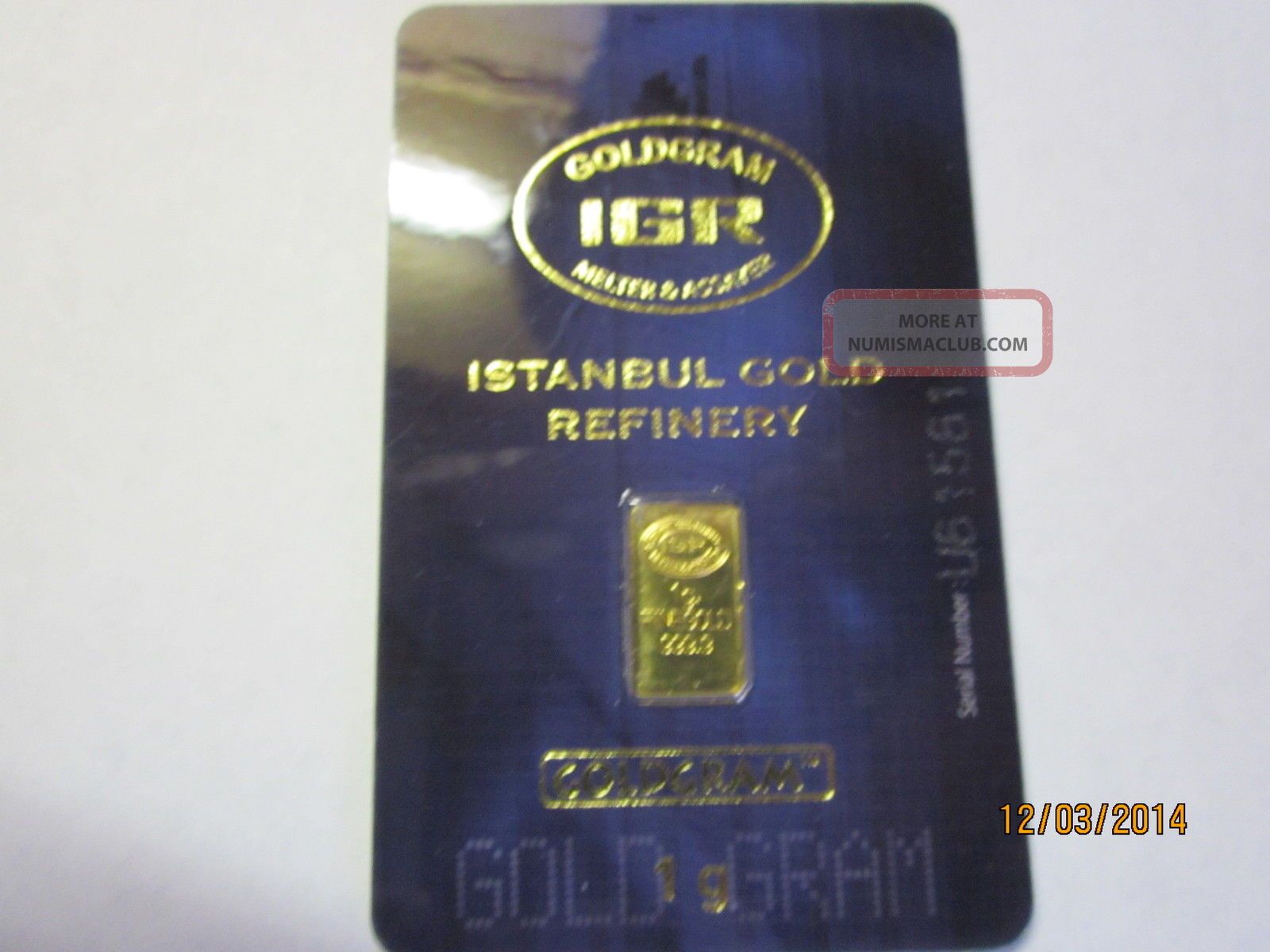 1 Gram Istanbul Refinery Gold Bar. 9999 Or. 9995 Fine