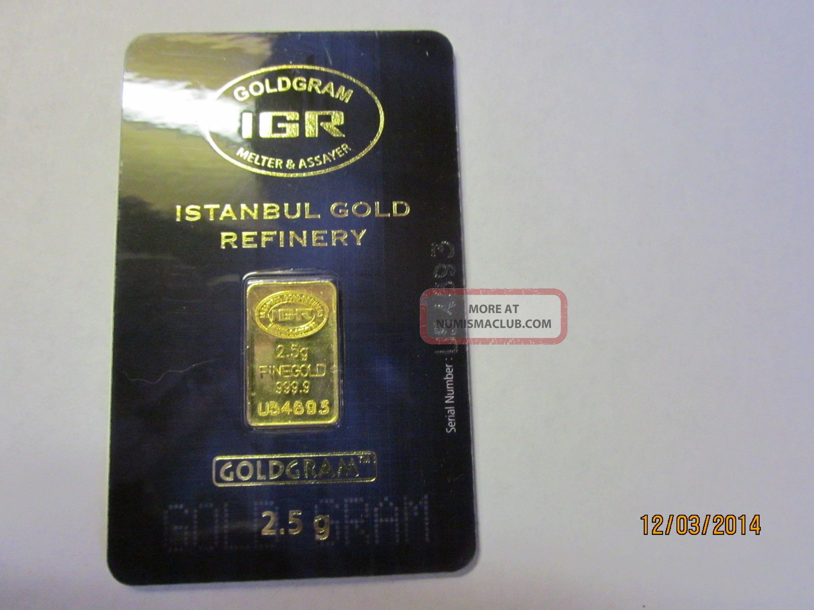 2. 5 Gram Istanbul Refinery Gold Bar. 9999 Or. 9995 Fine