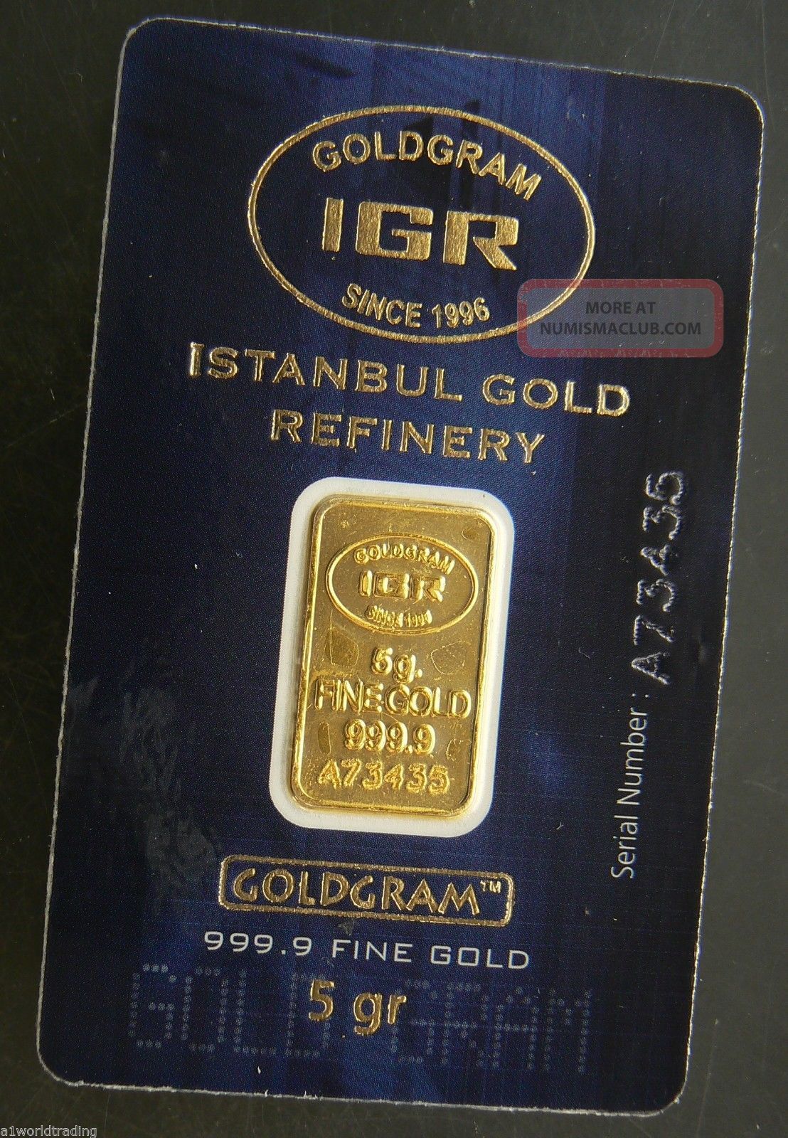 5 Gram Gold Igr Goldgram. 9999 Pure Bar Ingot With Serial 73435