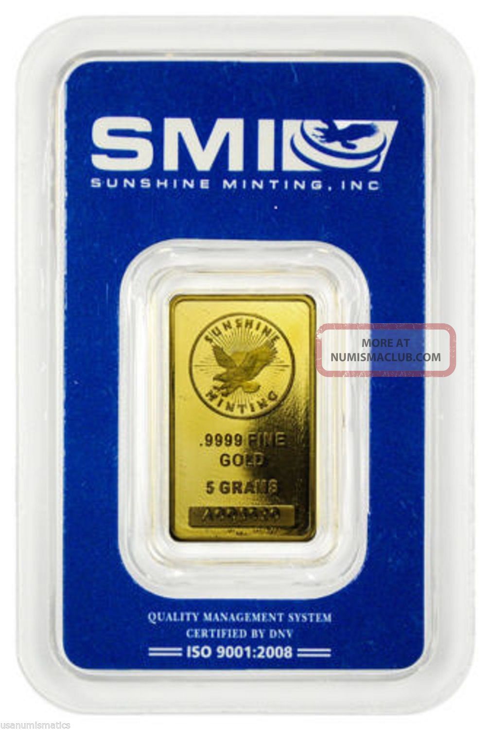 1 Sunshine Minting 5 Gram. 9999 Pure Fine Gold Bar. Uncirulated
