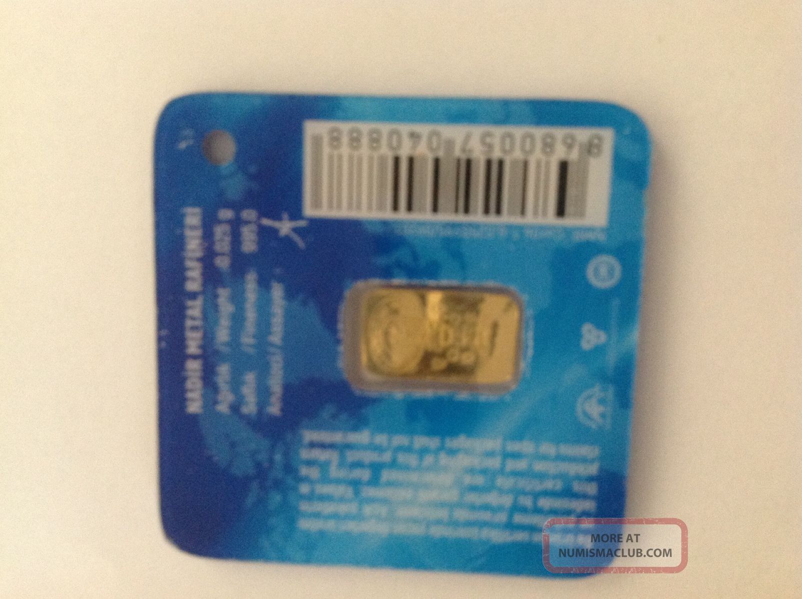 . 995 Fine. 025 Grams Solid Gold Certificate Bullion Bar Nadir Great ...