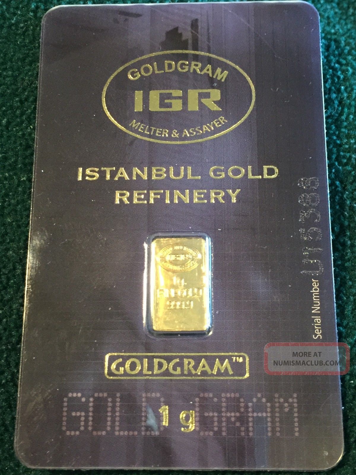 1 Gram Istanbul Refinery Gold Bar. 9999 Or. 9995 Fine