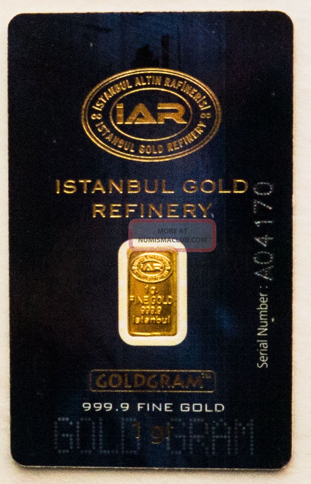 1 Gram Istanbul Gold Refinery Bar. 9999 Fine (in Assay)