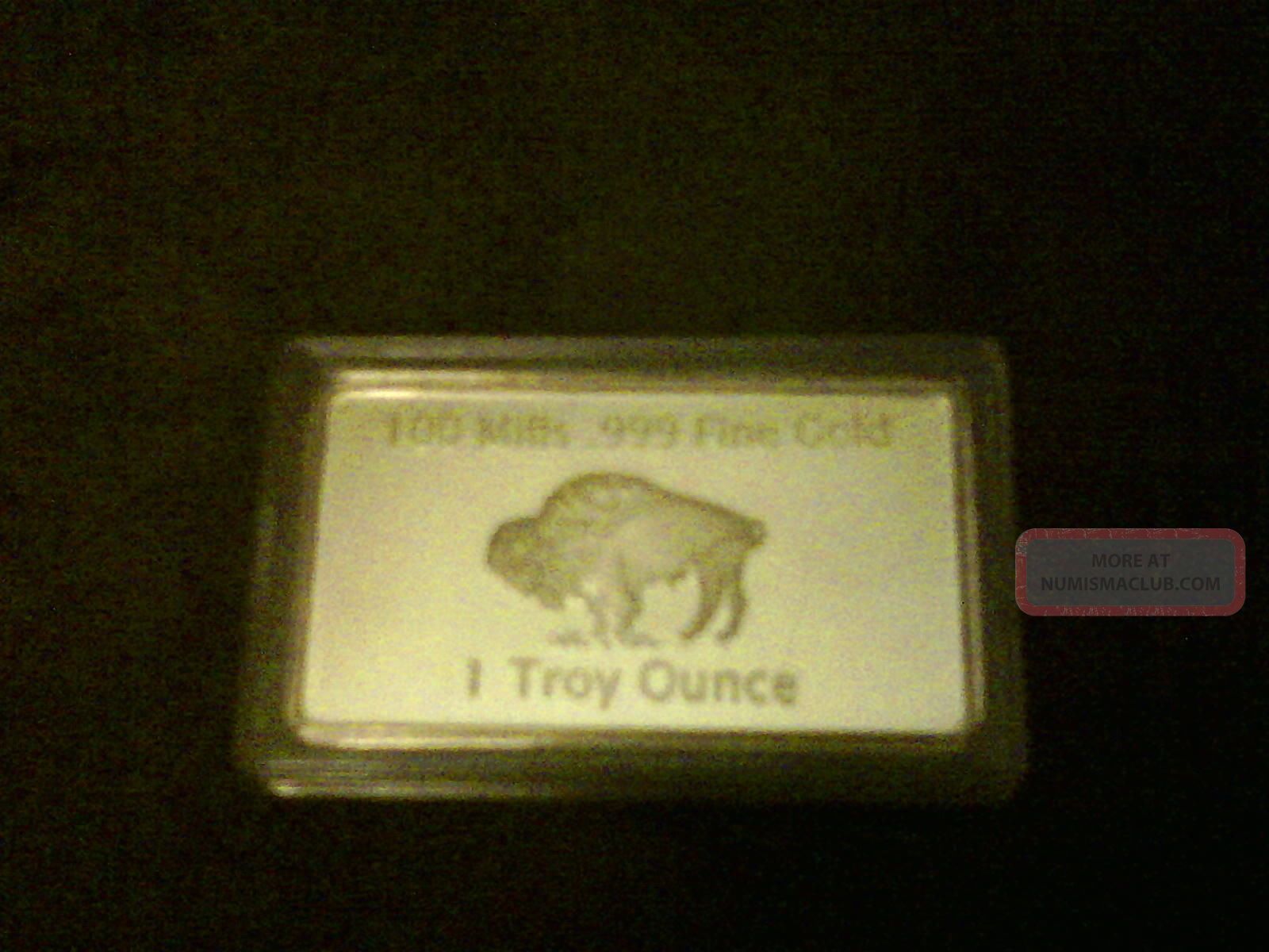 1 Troy Ounce Gold Buffalo Bar 100 Mills. 999 Fine Gold