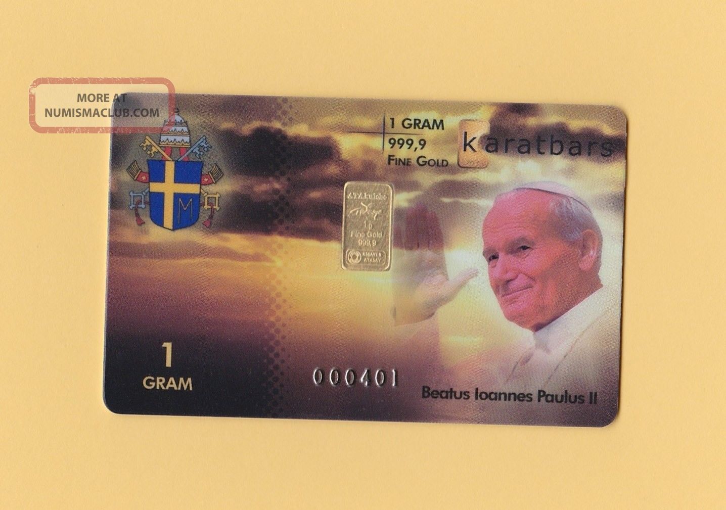 Karatbars Pope John Paul Ii 1 Gram 999. 9 Fine Gold Bar