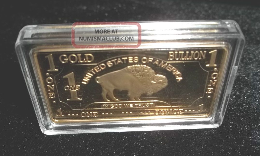 Gold Bar 1 Troy Oz Buffalo 100 Mills. 999 Fine Gold Clad Bullion In Case