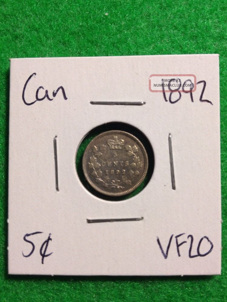 1892 Obverse 2 Canada 5 Cent - Vf20