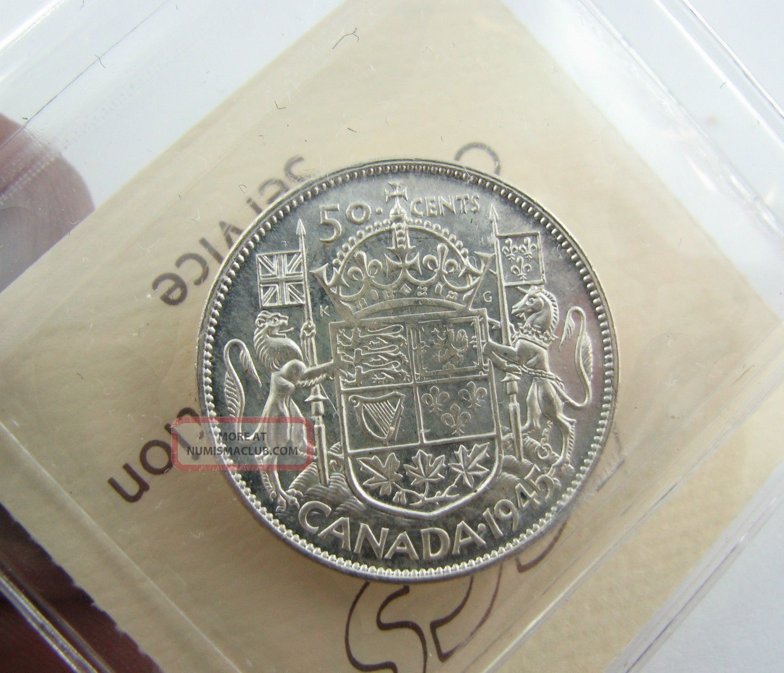1945 Canada 50 Cents Unc Iccs Ms - 63