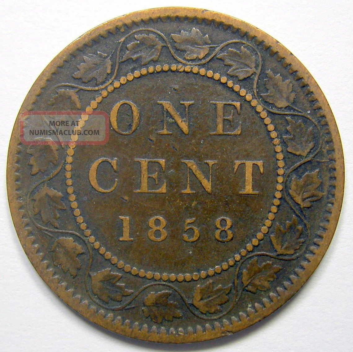 1858 Large Cent F - 15 F - Vf Very Scarce Date Key 1st Canada & Queen ...