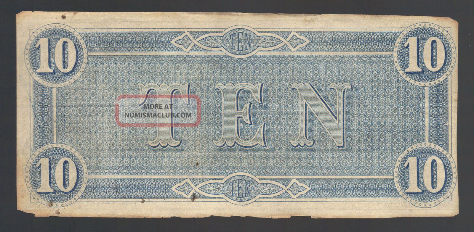 $10 Dollar Large 1864 Confederate T68 Civil War Paper Money Currency Tx ...
