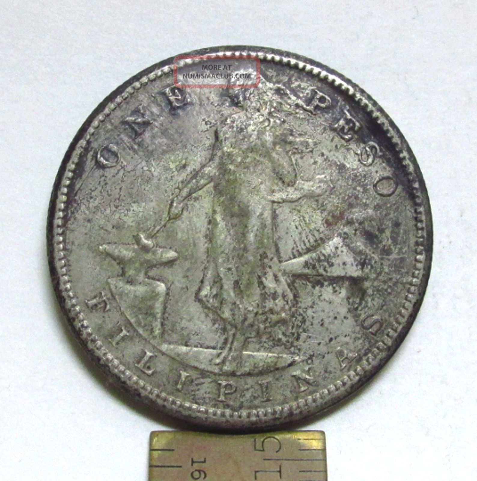 1909 Us Philippines One Peso Silver Coin, S, 80 Silver, Filipinas