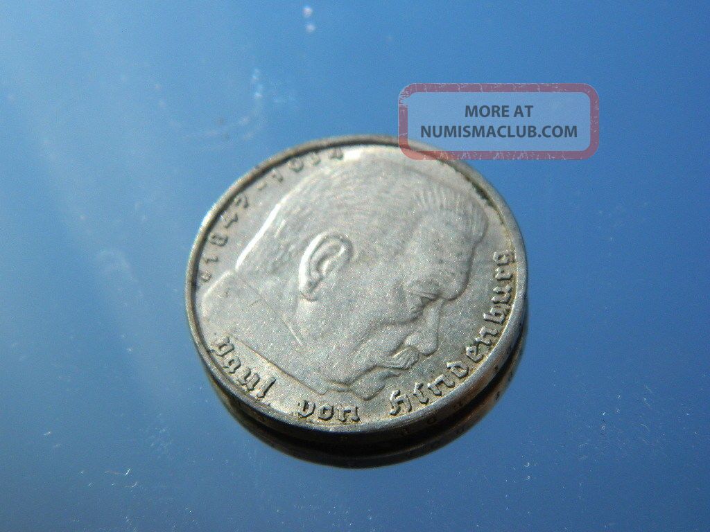 Nazi German 2 Reichsmark 1939b Silver Coin With Swastika (1893)