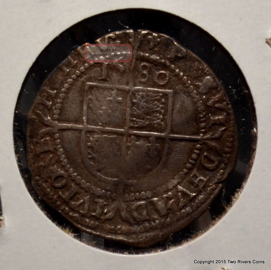 1580 Elizabeth I - 3 Pence Hammered Silver Coin London - Latin Cross Mark