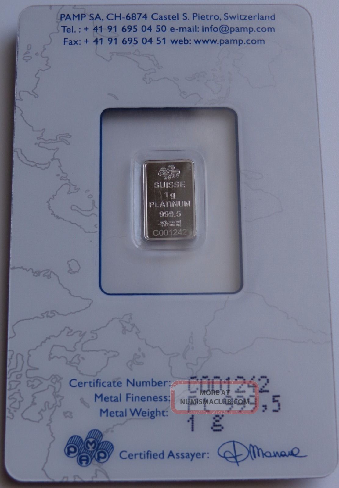 Pamp Suisse 1 Gram. 999 Platinum Bar In Assay Card, Al126