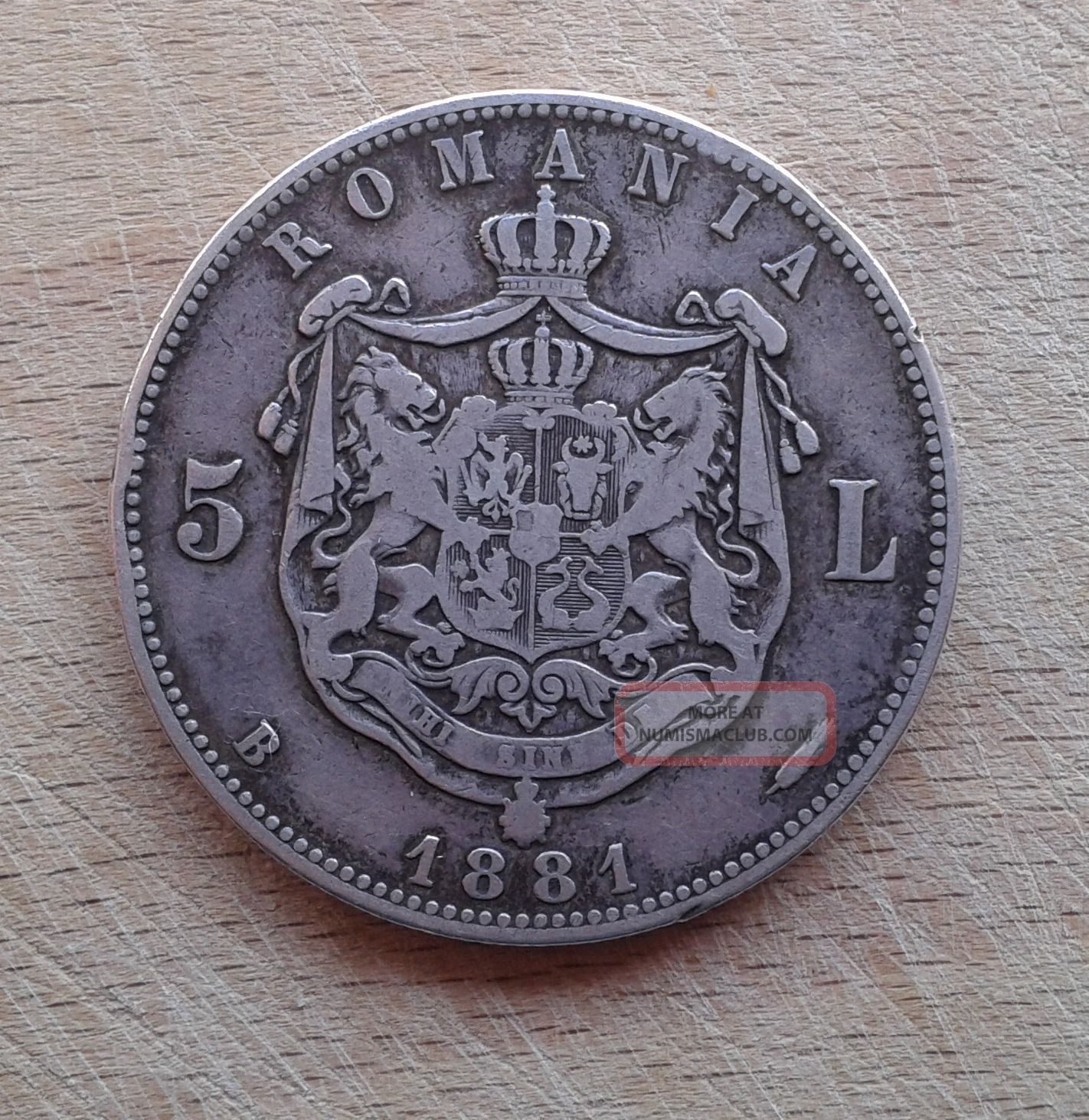 Romania 5 Lei 1881 Carol I Domnul Romaniei Silver Coin