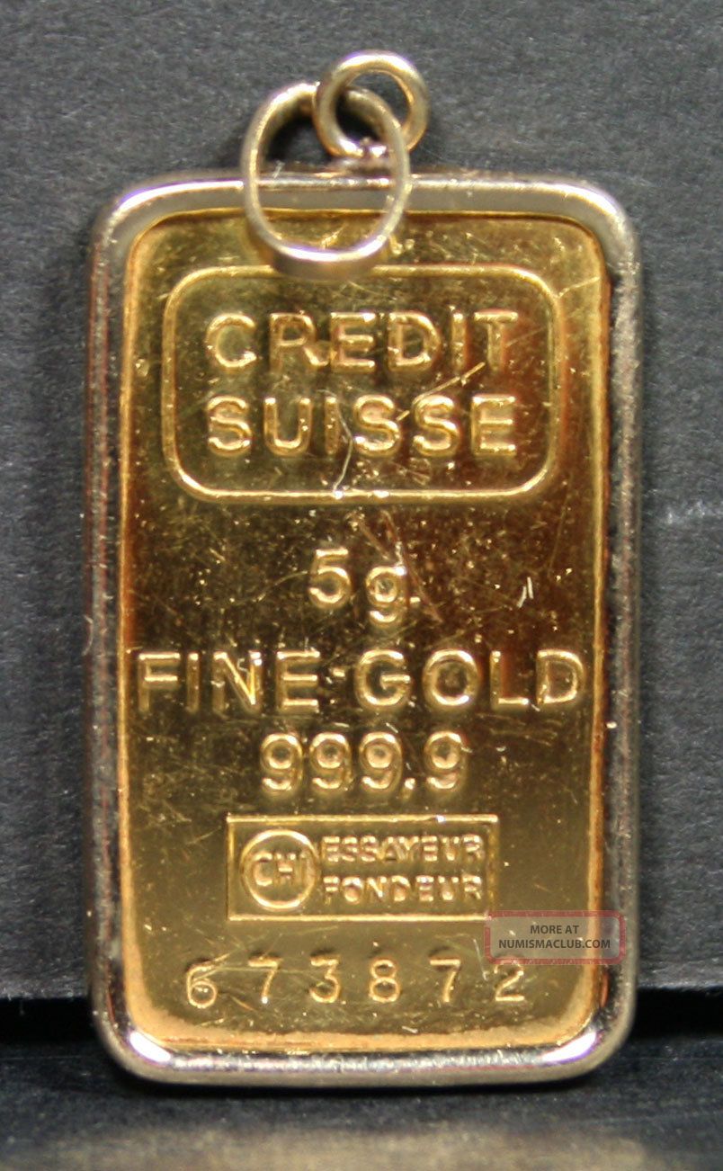 Credit Suisse 5 Gram 9999 Fine Gold Bullion Bar With 14k Bezel 7070