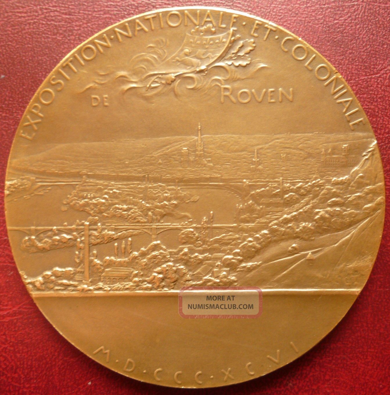 Art Nouveau Dated 1896 Large French Gilded Bronze Medal By O. Roty