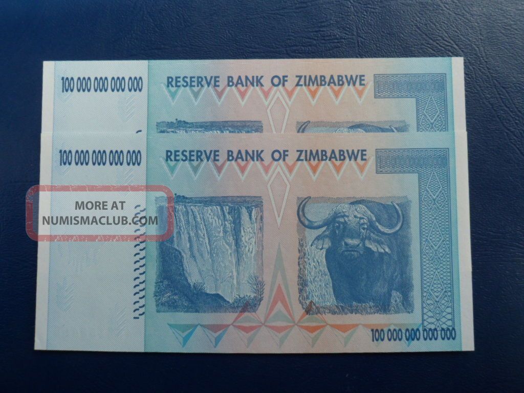 2008 Aa 100 Trillion Dollar Zimbabwe Currency Banknote / One Note ...