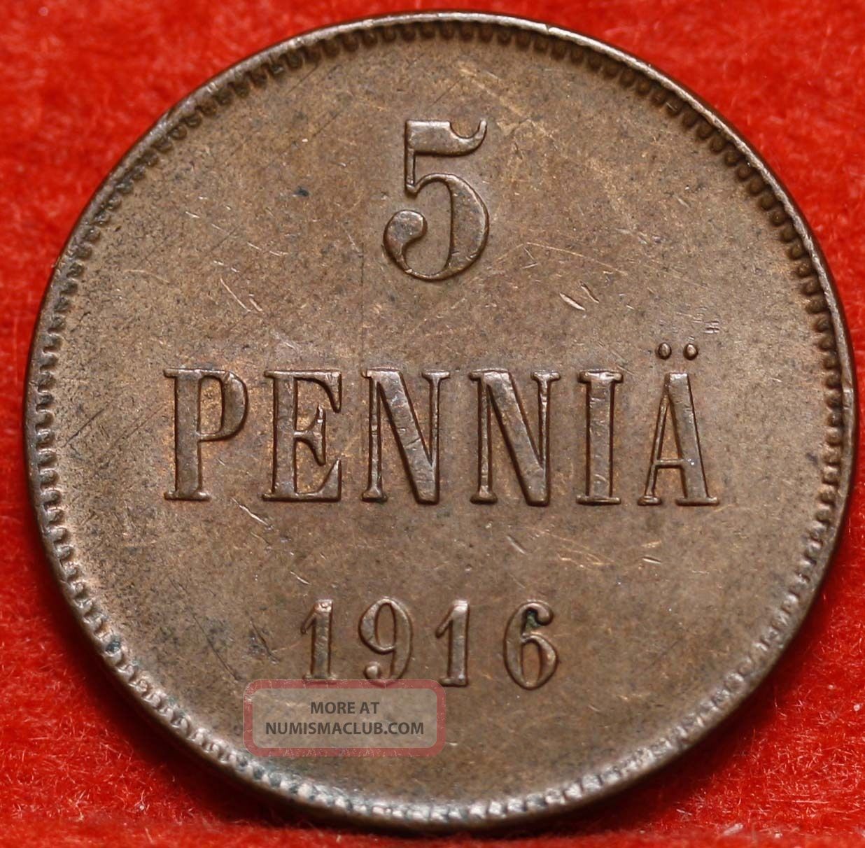 Circulated 1916 Finland 5 Pennia Y14 Foreign Coin S/h