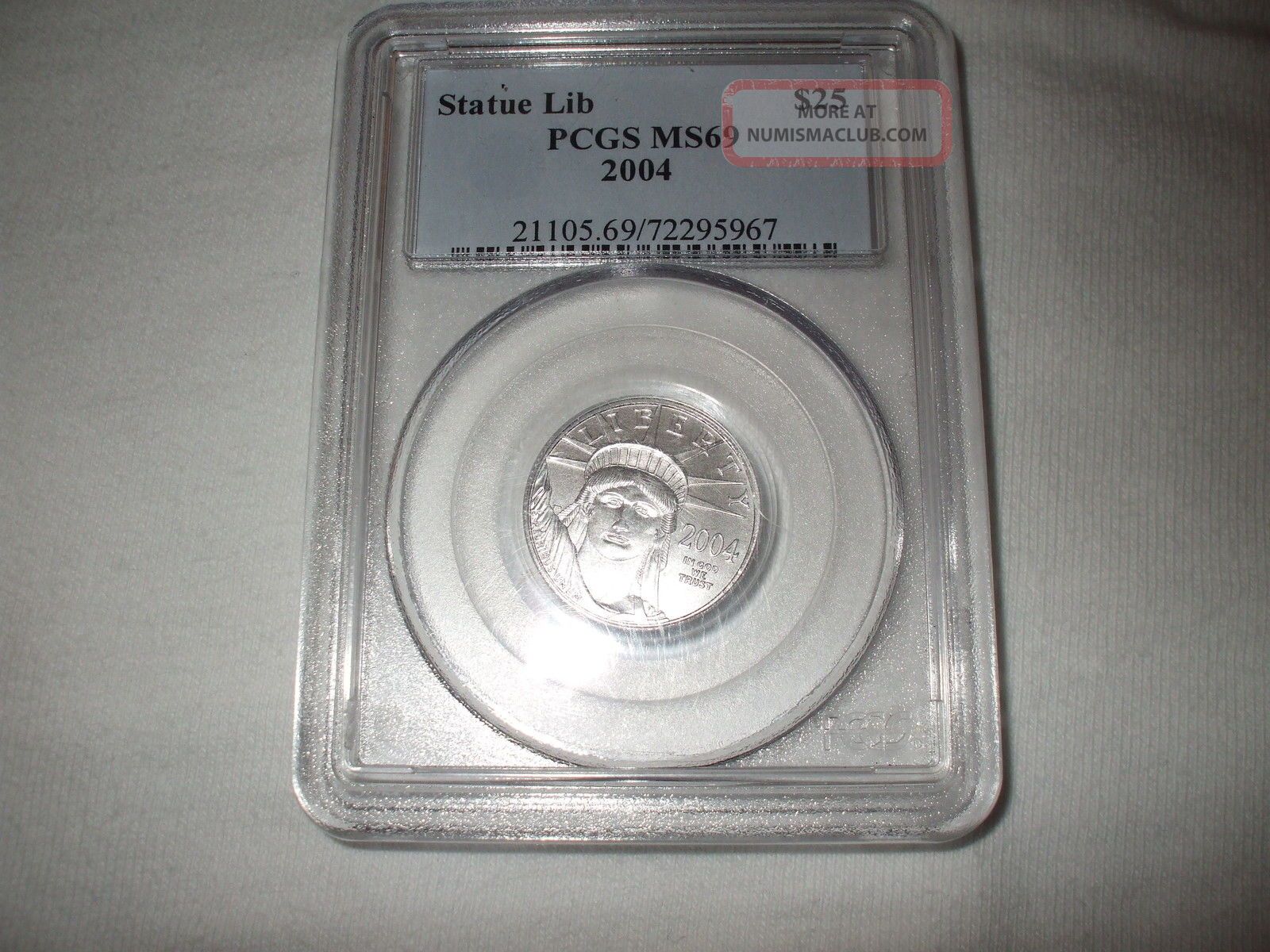 2004 Us Statue Of Liberty 1/4 Oz. Platinum Coin Pcgs Ms69