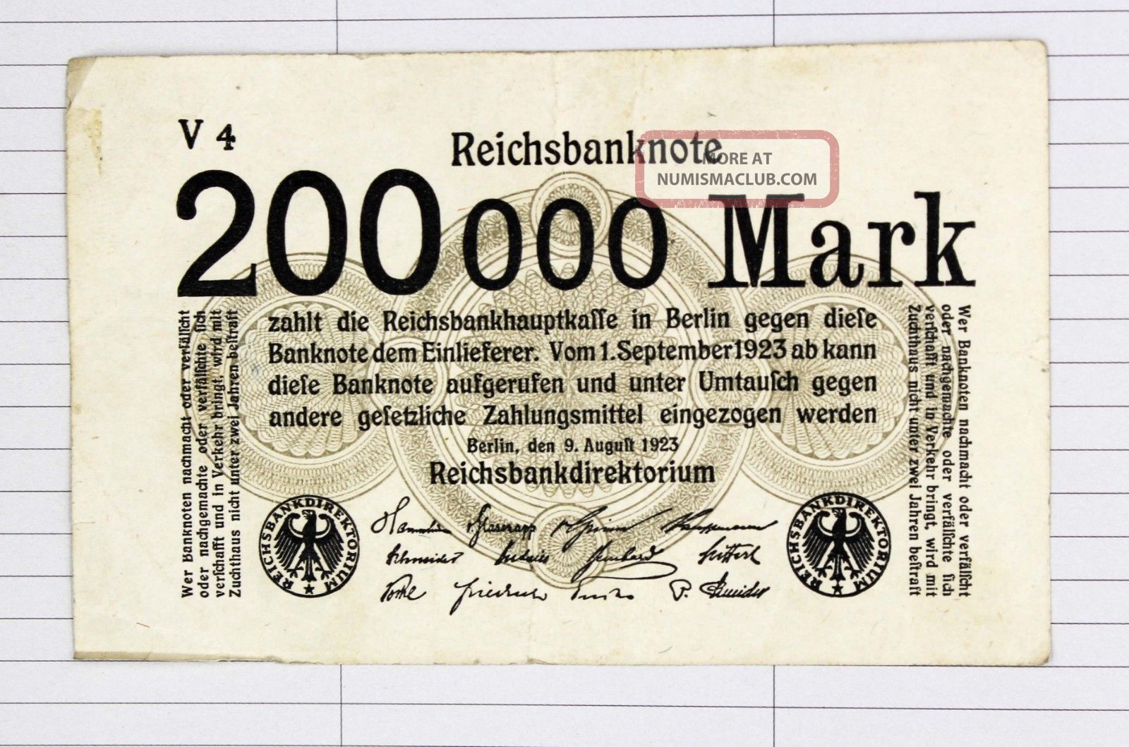 1923 Germany 200000 Mark Banknote
