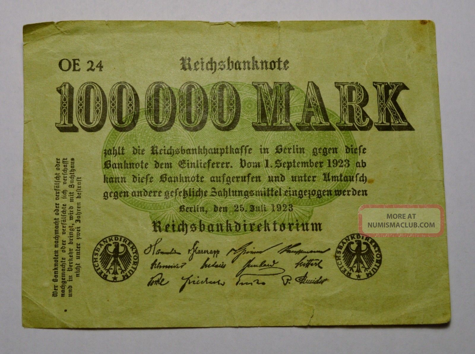 Germany 1923 100, 000 Mark Banknote. . . . . . 933