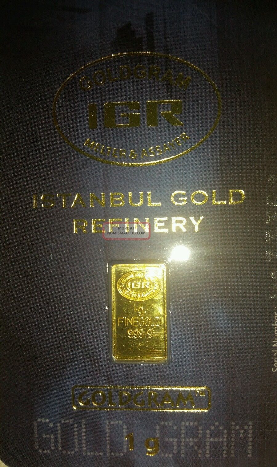 1 Gram Istanbul Refinery Gold Bar. 9999 Fine (in Assay)