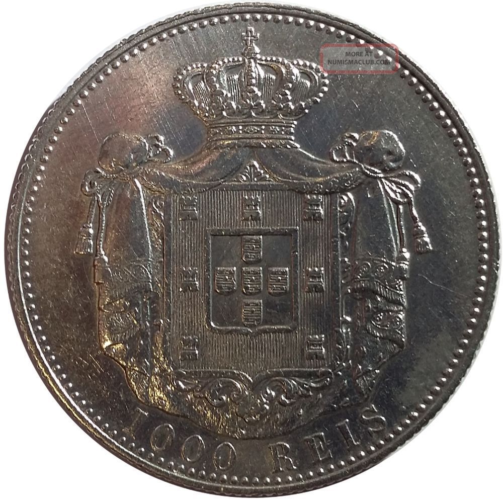 Portugal - 1000 Reis 1899 " King Carlos I " - Large Silver Coin - Km 540