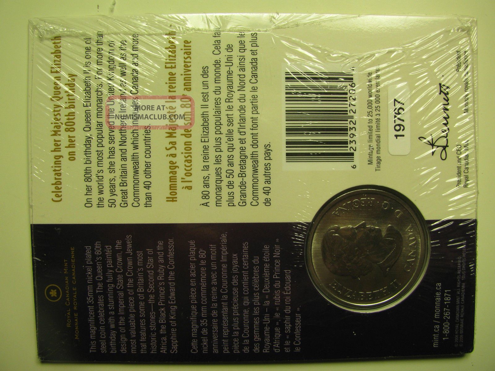 2006 Specimen 25 Cents Queen Elizabeth Ii 80th Birthday Canada Quarter
