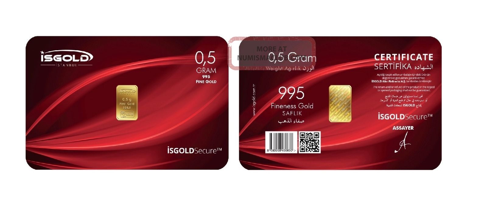 1/2 Gram (0. 5 G) Istanbul Isgold Refinery Bar. 995 Fine 24k - Fine ...