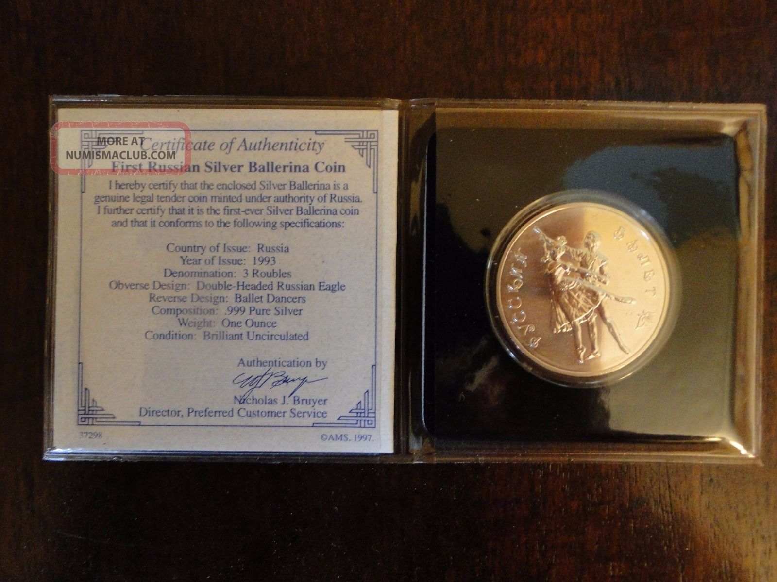 1993 Russia Ussr 3 Roubles 1 Oz. Coin Ballerina Series Silver
