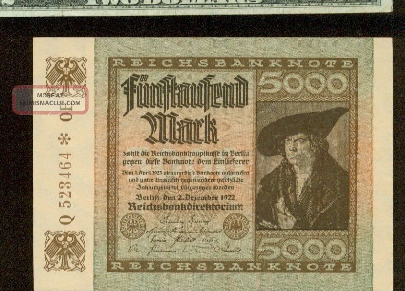 1922 Germany Weimar Hyperinflation Note 5000 Marks Pick 81a Crisp ...