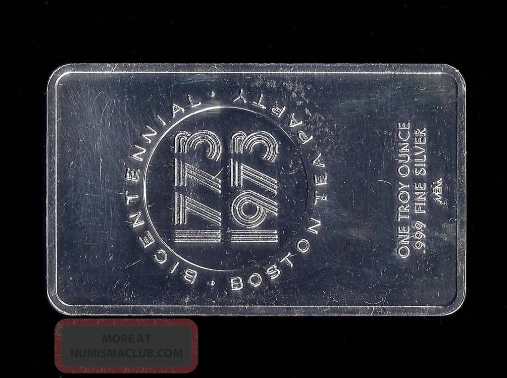 Vintage 1973 Boston Tea Party Bicentennial 1 Oz. 999 Fine Silver Art Bar
