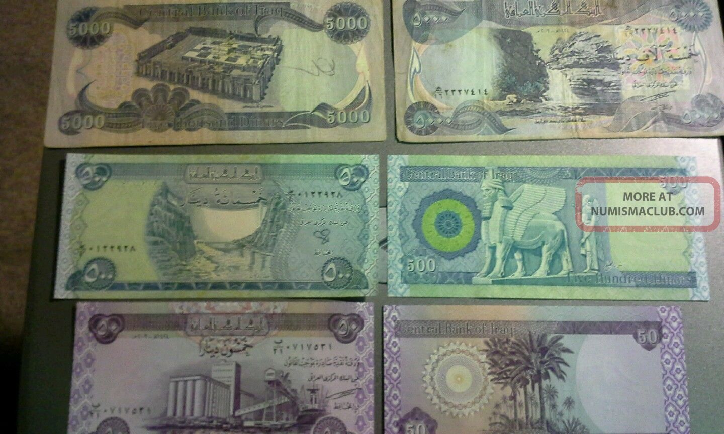 Iraqi Dinar: 2 X 5000, 2 X 500, 2 X 50 = 11, 100