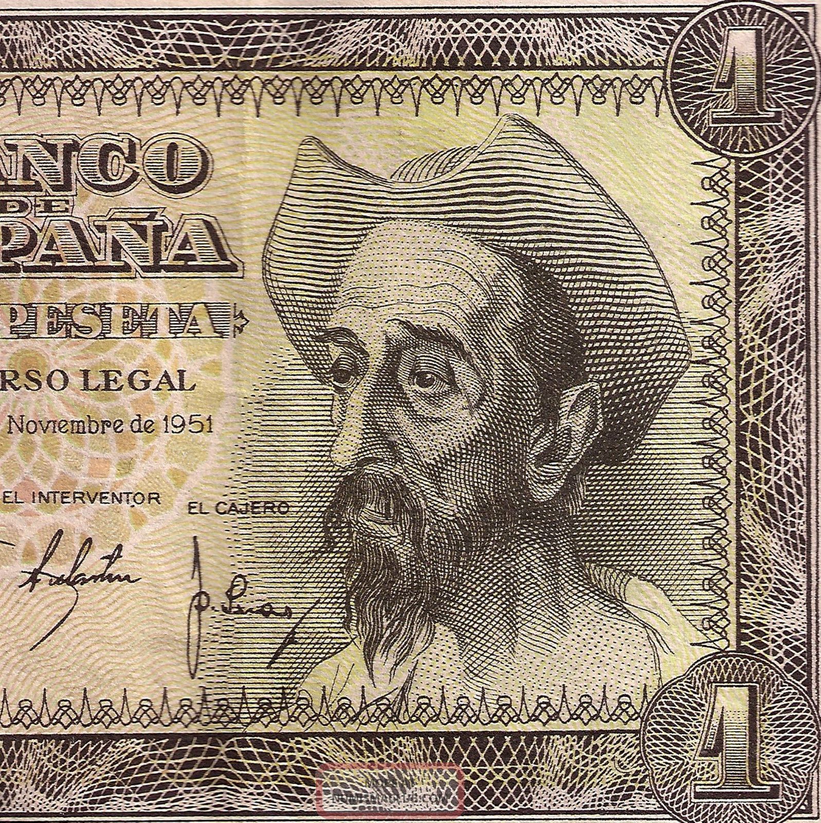 Spain 1 Peseta 1951 P - 139 Don Quixote (cervantes Novel Character)
