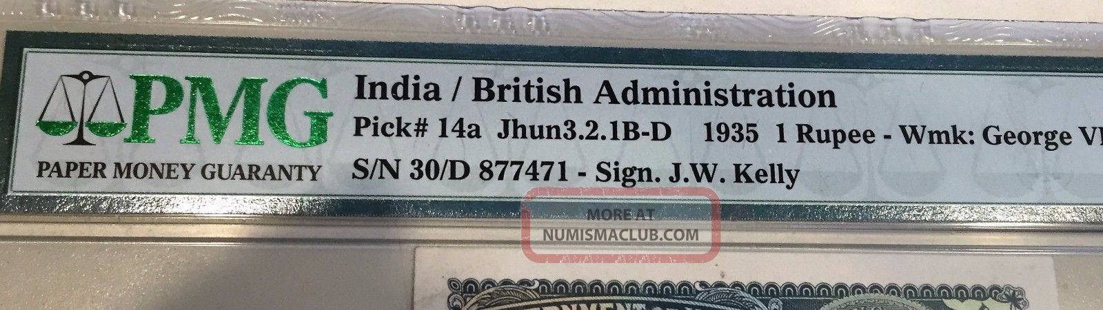 1935 1 Rupee Note - Wmk:george V - Pick 14a - Pmg 55 Net About ...