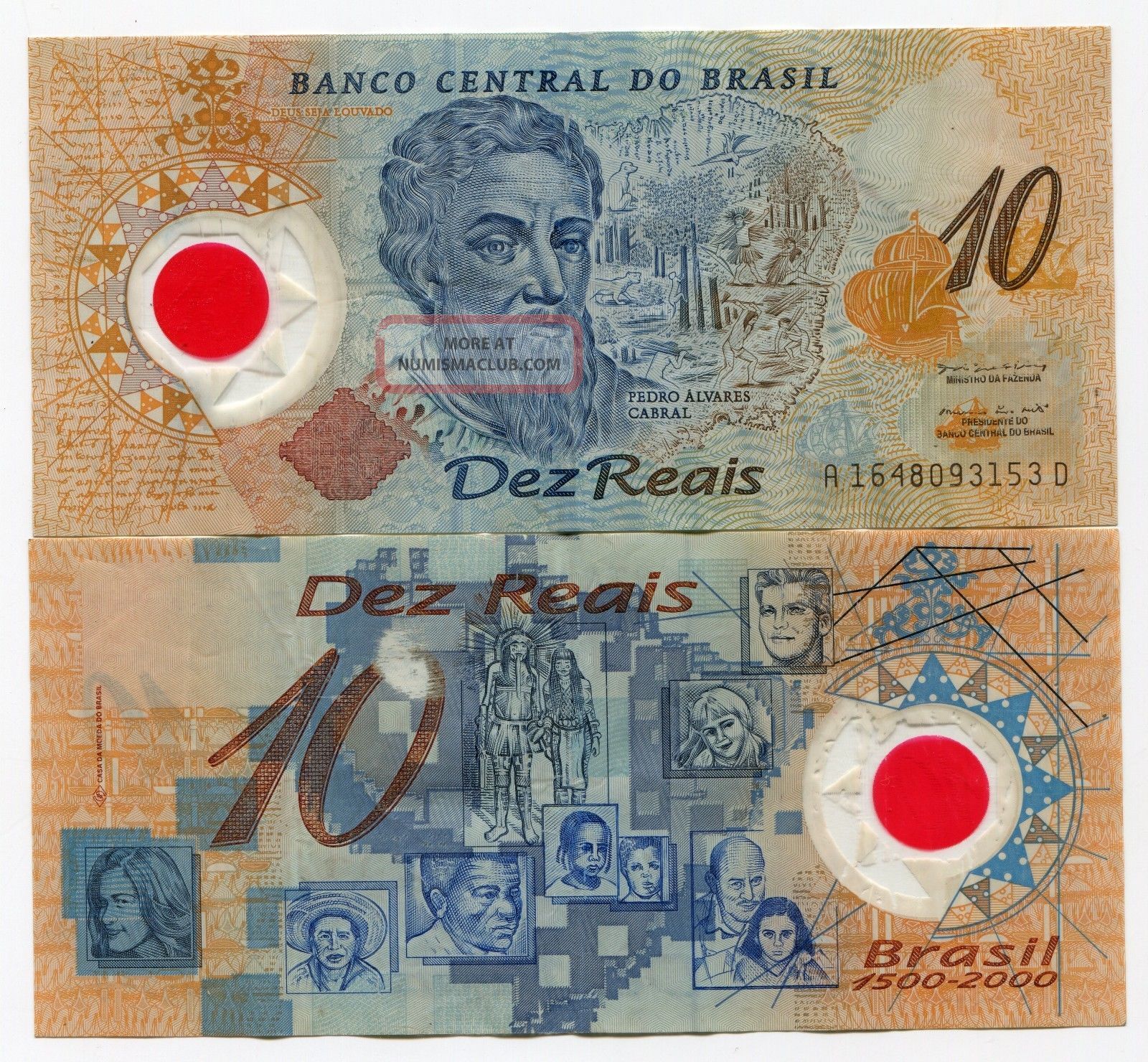Brazil 10 Reais Banknote - P248b, Year 2000, Polymer - Pedro Alvares Cabral