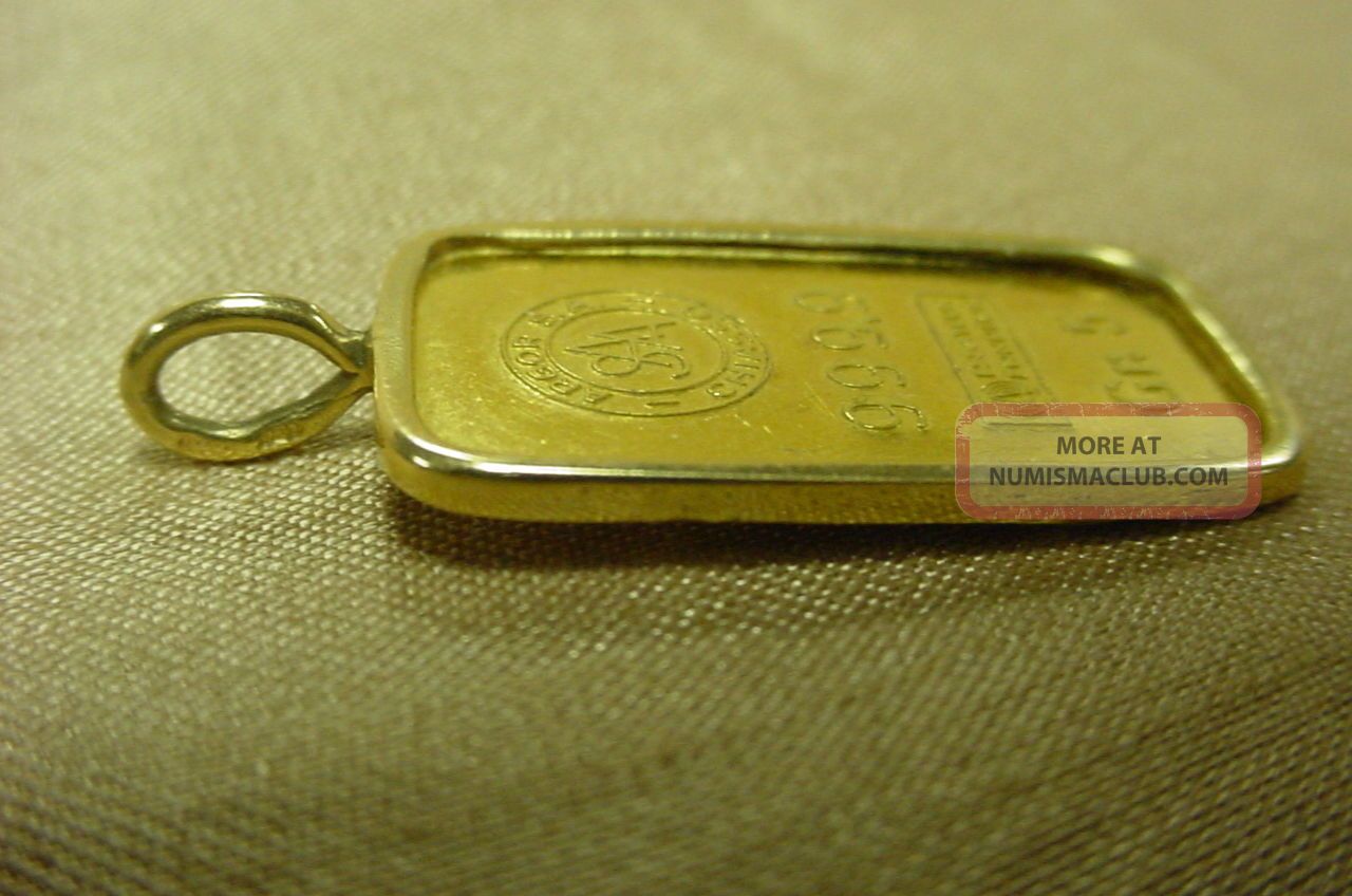 Argor S A Chiasso 999. 9 Fine Gold 5 Gram Bullion Bar Pendant18k Bezel ...