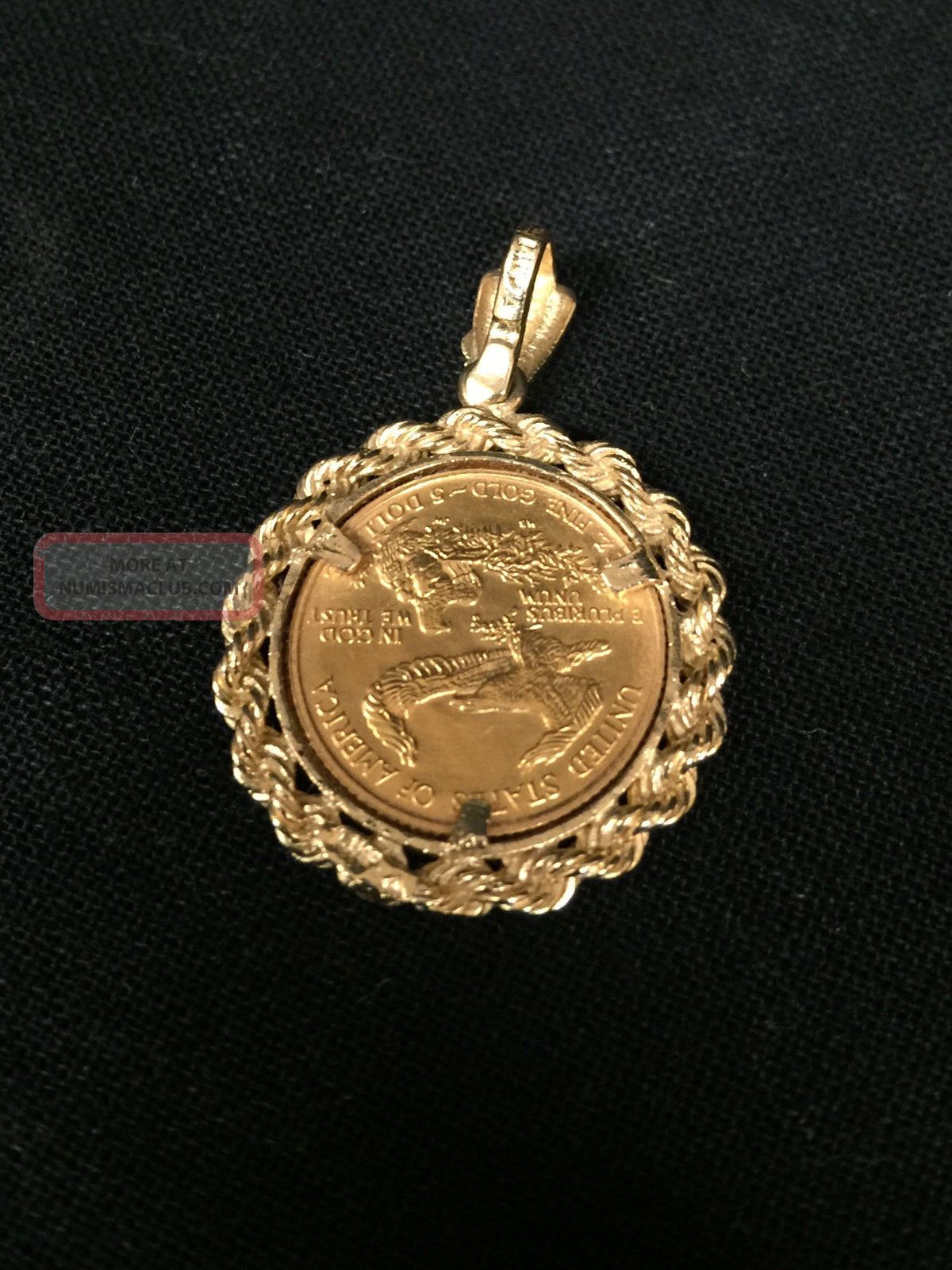 1990 $5 1/10 Oz Gold Eagle Coin In 14k Yellow Gold Rope Bezel Jewelry ...