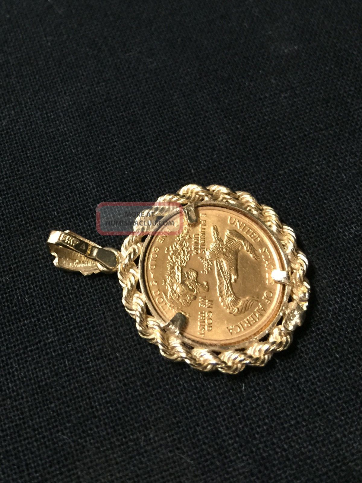 1990 $5 1/10 Oz Gold Eagle Coin In 14k Yellow Gold Rope Bezel Jewelry ...