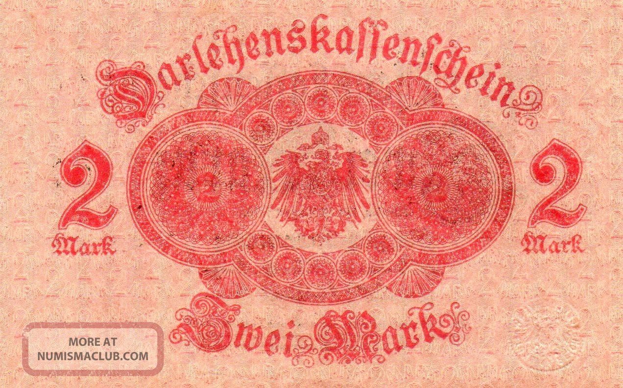 Xxx - Rare 2 Mark Empire Banknote Darlehnskassenschein Ww I 1914 Unc