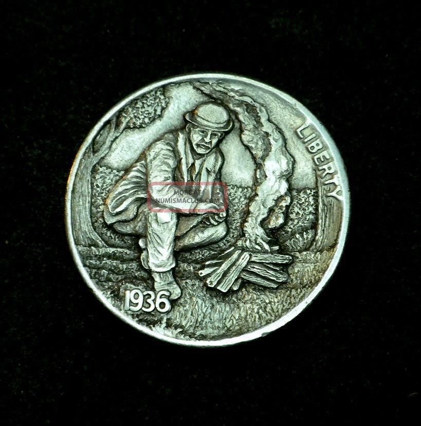 Hobo Nickel " Up In Smoke " Coin By Howard Thomas