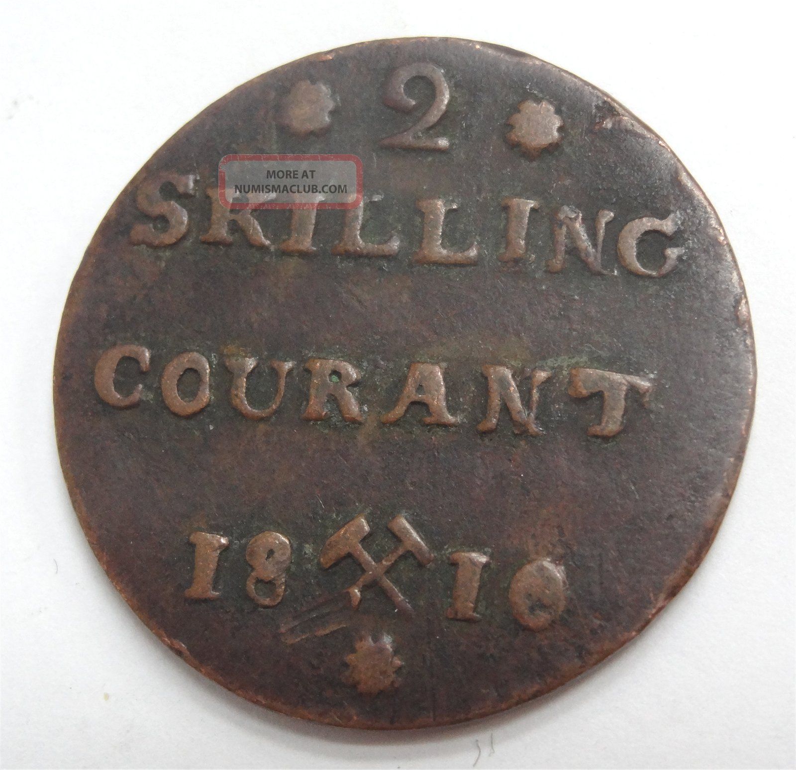 1810 Norway Frederik Vi 2 Skilling Courant Circulated Copper Coin Fine ...