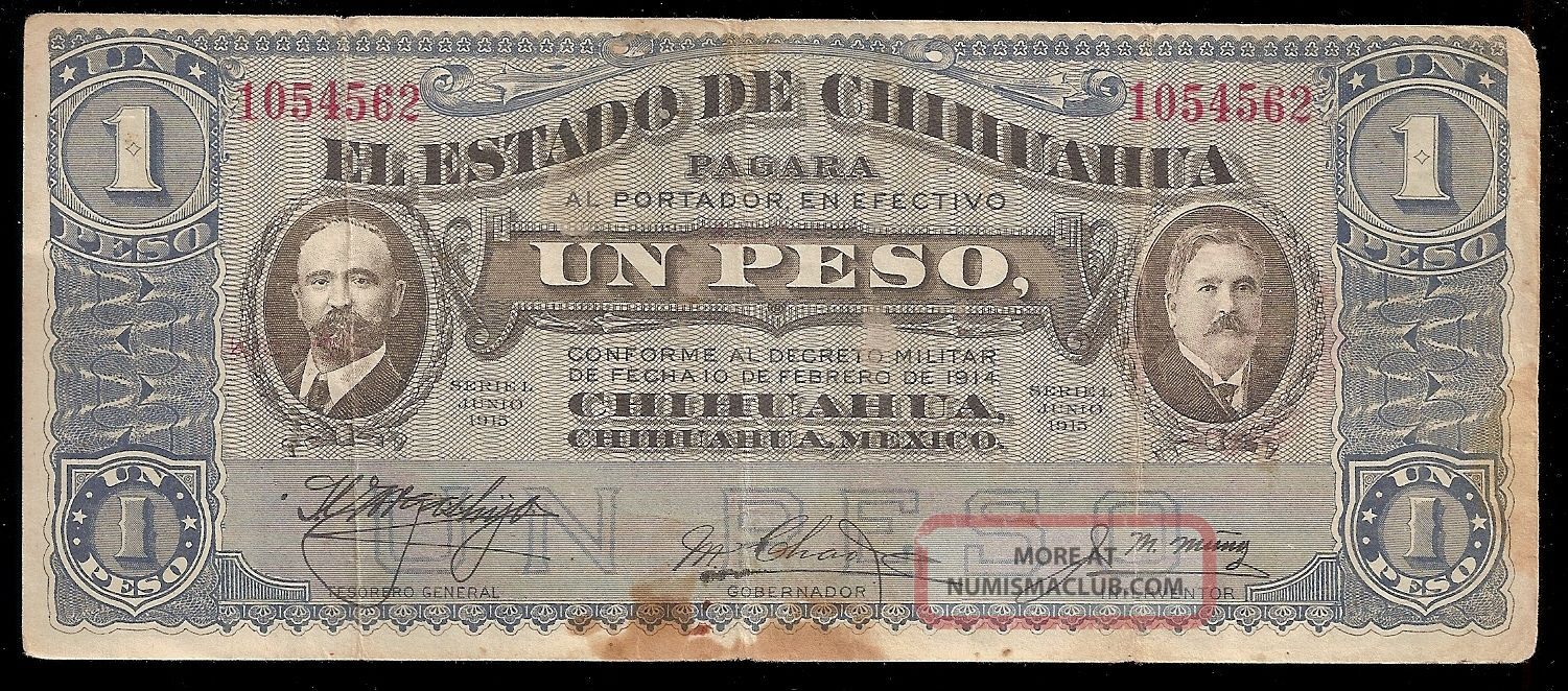 1915 1 Pesos Note Mexican Money Bill Billete Mexico De La Revolucion ...