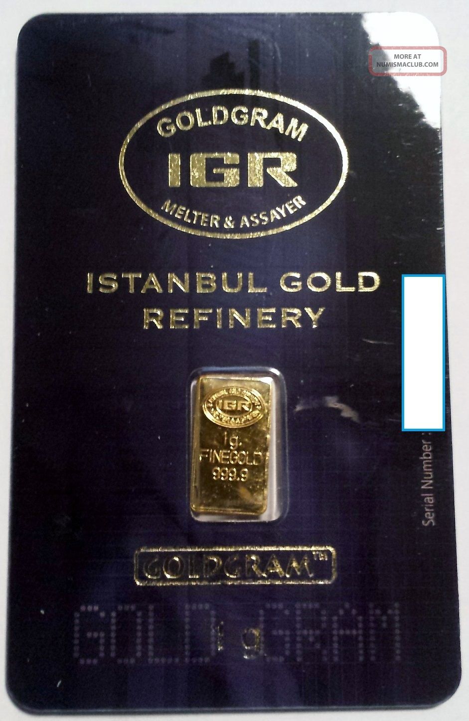 1 Gram Istanbul Gold Refinery (igr) Bar. 9999 Fine (in Assay)