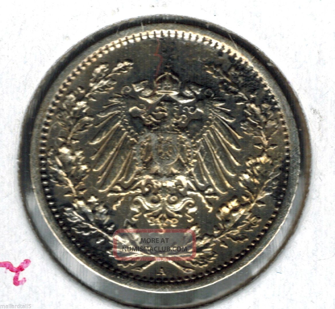 1915 A German Empire 1/2 Mark Silver Wwi Coin Great Detail Km 17 Berlin